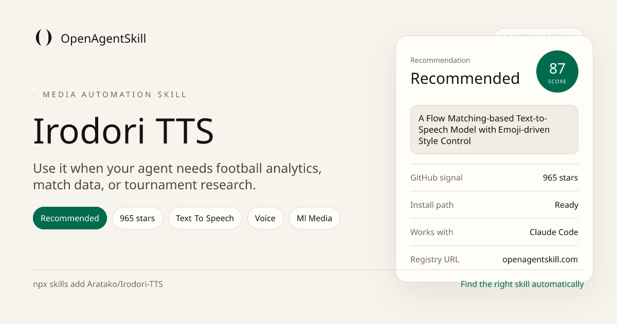 Irodori TTS - AI Agent Skill | Open Agent Skill