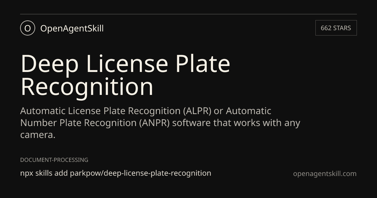 Deep License Plate Recognition - AI Agent Skill | Open Agent Skill