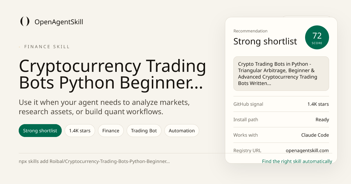 Cryptocurrency Trading Bots Python Beginner Advance - AI Agent Skill ...