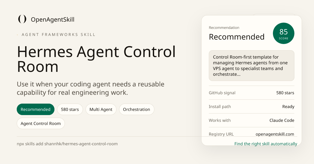 Hermes Agent Control Room - AI Agent Skill | Open Agent Skill