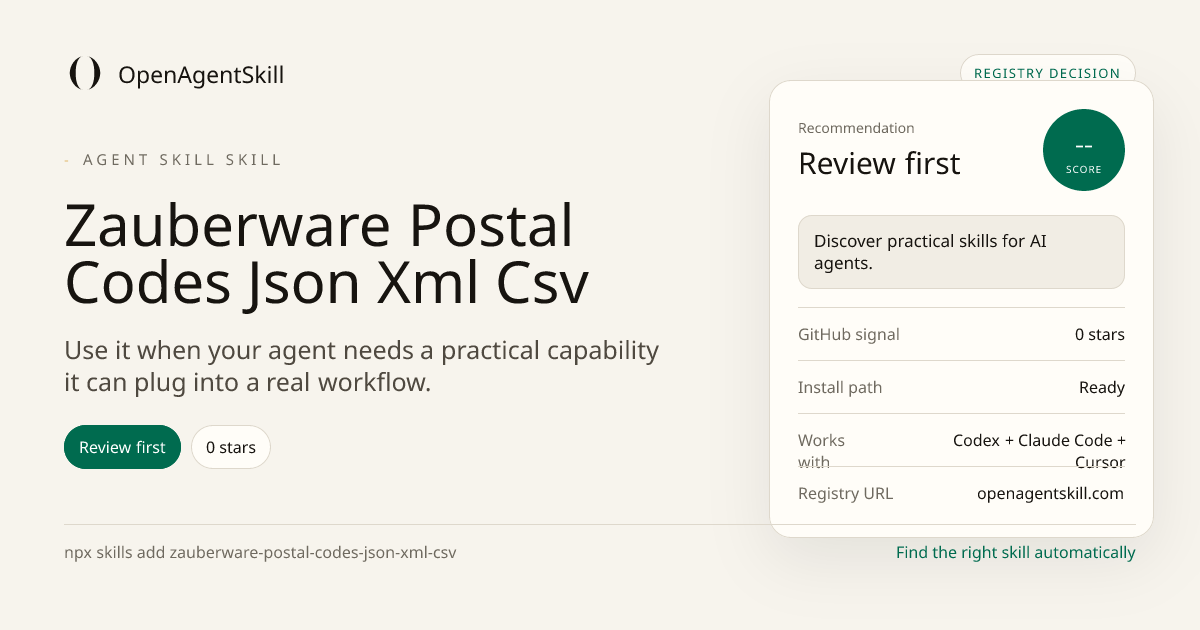 Postal Codes Json Xml Csv - AI Agent Skill | Open Agent Skill